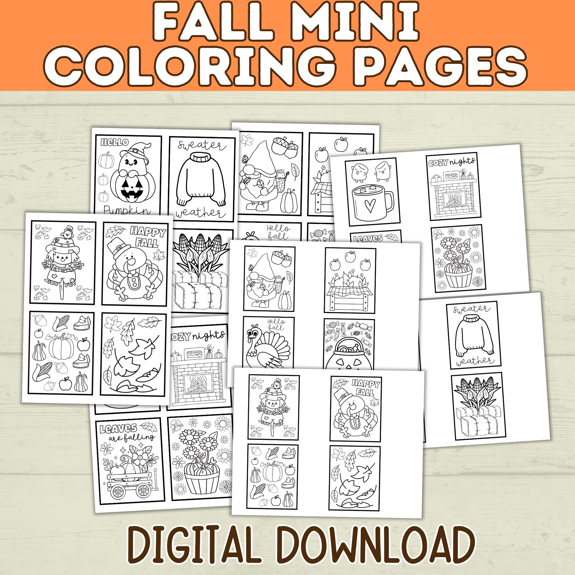Fall Mini Coloring Pages: Kids' Activity, Preschool Printables (digital ...