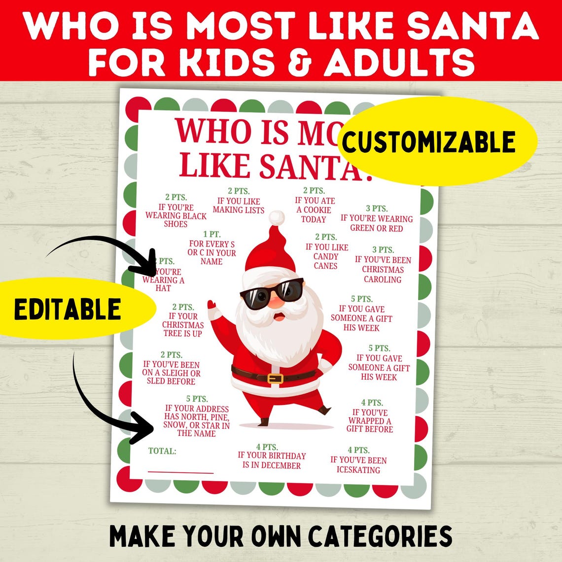 Who is Most Like Santa Claus Christmas Printable Game Kids and Adults ...