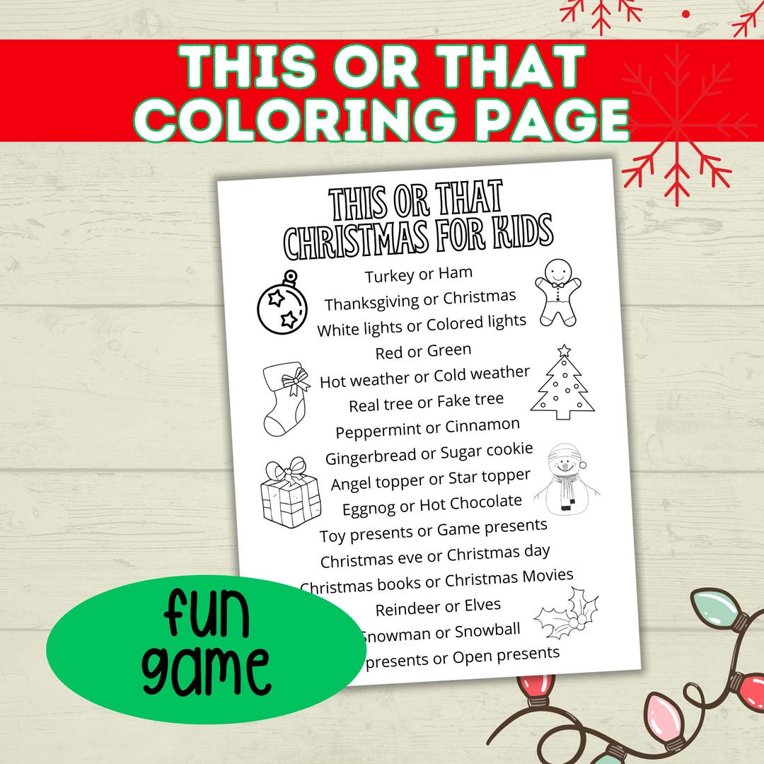 This or That Printable Christmas Game and Coloring Page for Kids and ...