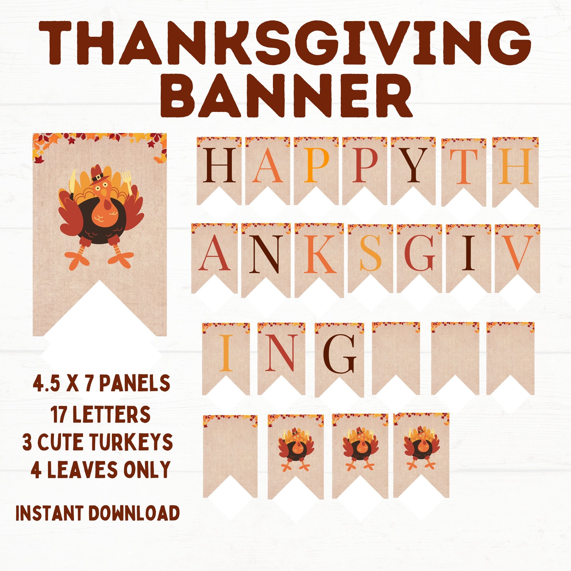 Happy Thanksgiving Banner Printable | Thanksgiving Banner File | Fall ...