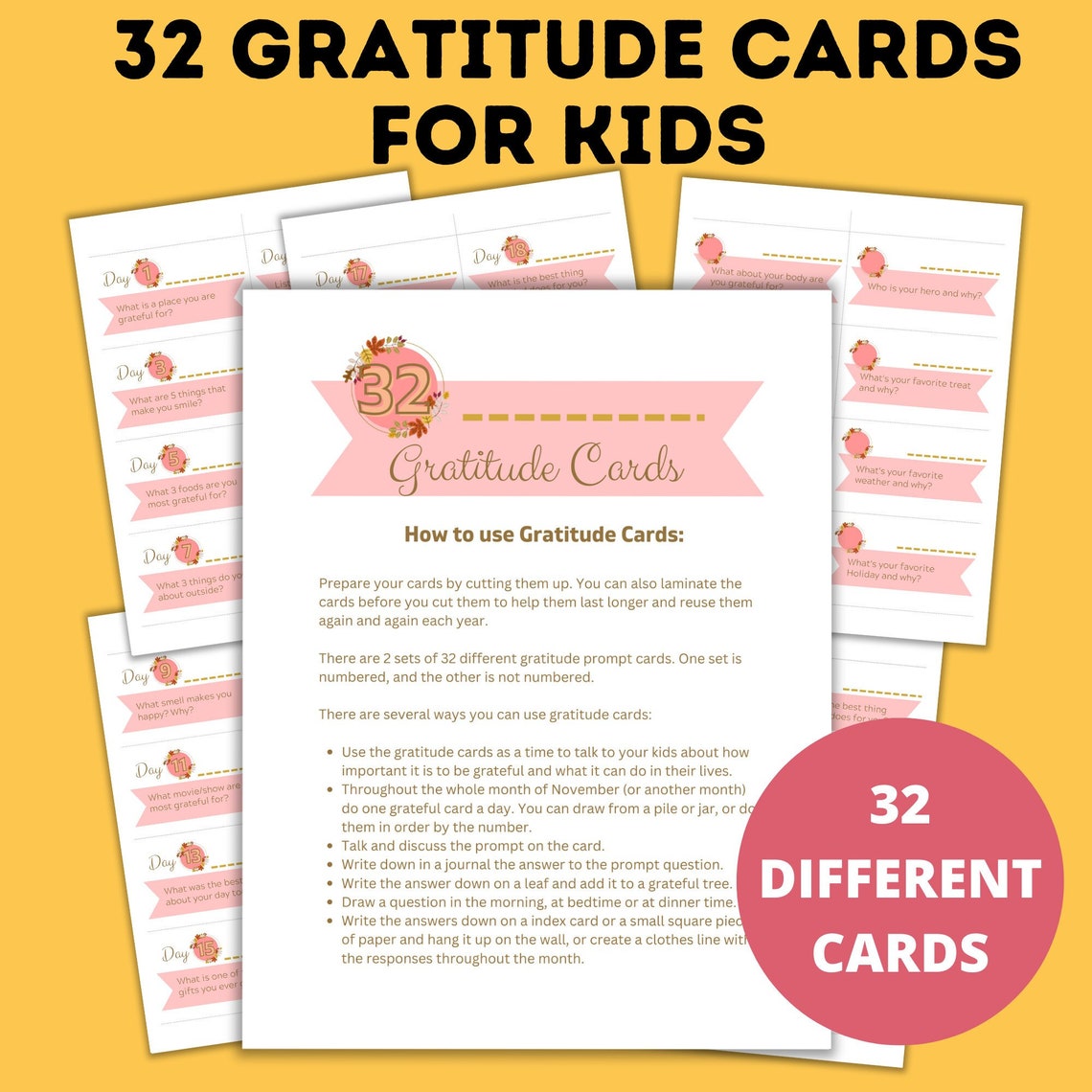 32 Gratitude Cards for Kids | Gratitude Prompts | Kids Gratitude ...
