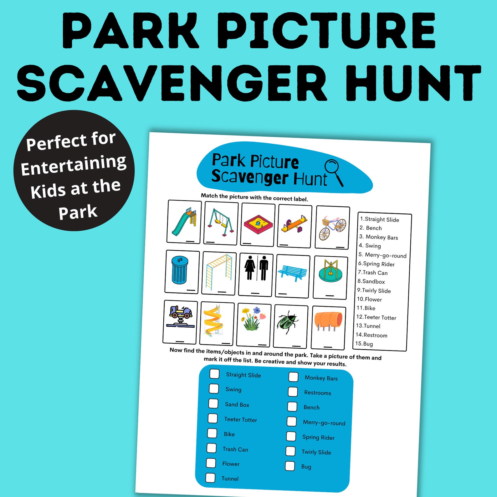 Park Picture Scavenger Hunt for Kids: Outdoor Activity (PDF Download ...