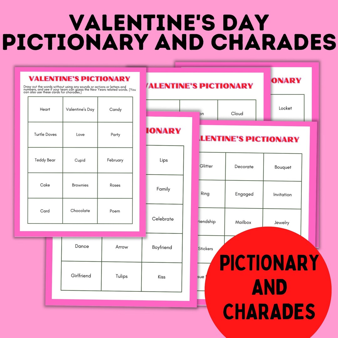 Valentine's Day Pictionary Game for Kids, Charades Printable, Classroom ...