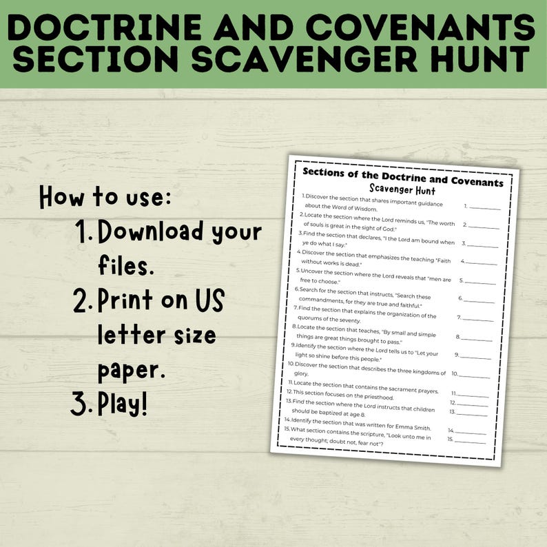 Doctrine & Covenants Scavenger Hunt: Scripture Quiz (PDF Download) - Etsy