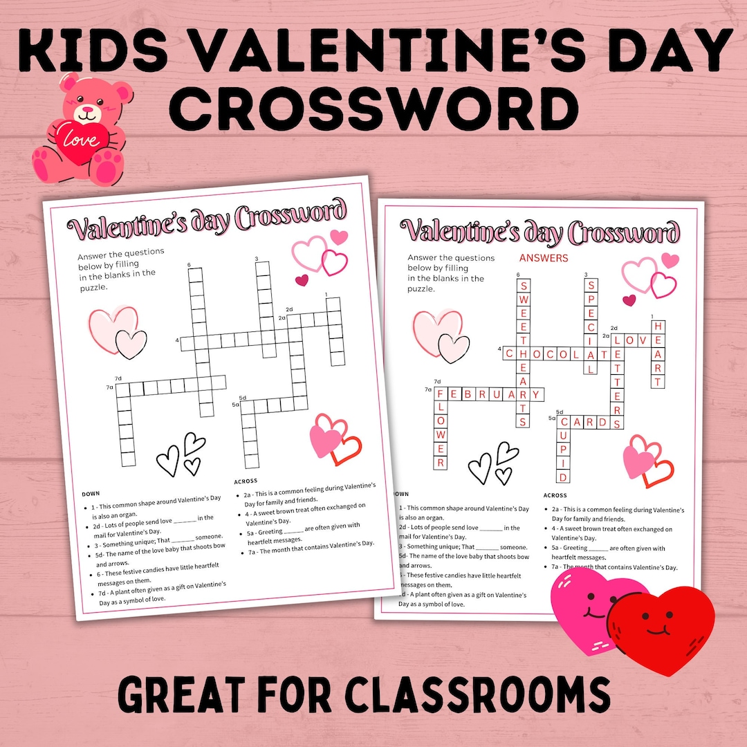 Valentine's Day Crosswords for Kids | Kids Games | Kids Activities ...