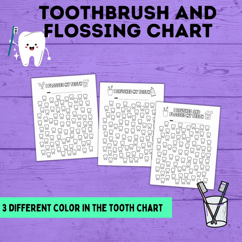 Toothbrush Chart for Kids | Flossing Chart | Brushing Teeth Reward ...
