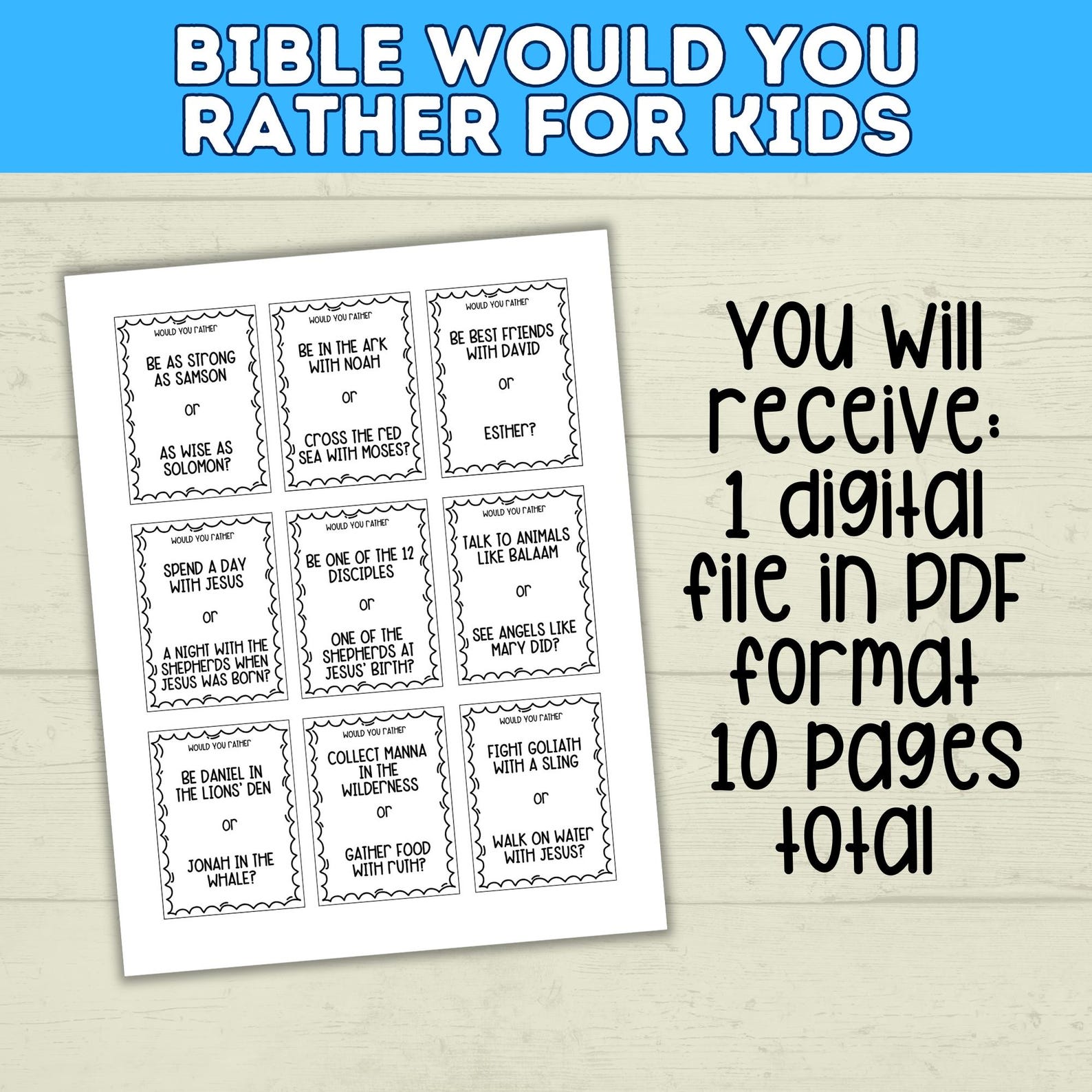 Bible Games for Kids, Would You Rather Bible Edition for Kids, Church ...