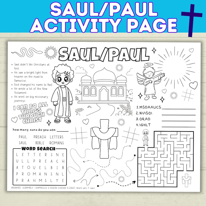 Paul and Saul Bible Character Coloring and Activity Sheet for Kids ...