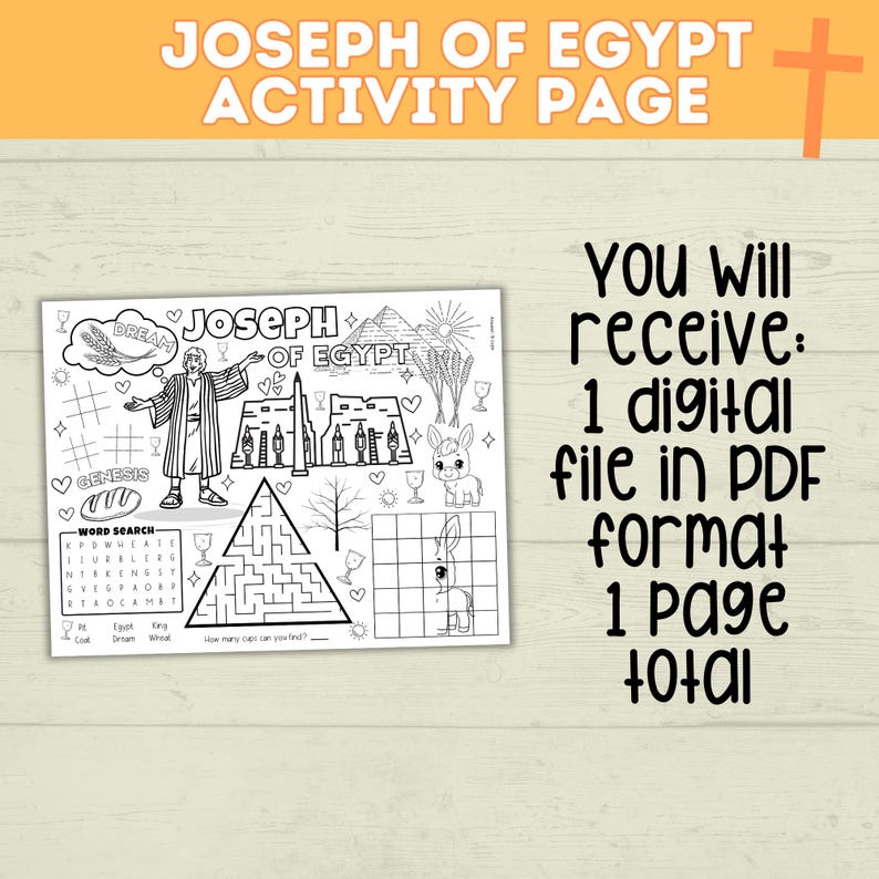 Joseph of Egypt Bible Character Lesson Activity Page for Kids, Sunday ...