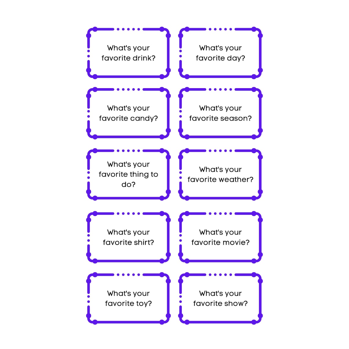 What's Your Favorite Questions for Kids Cards Question - Etsy