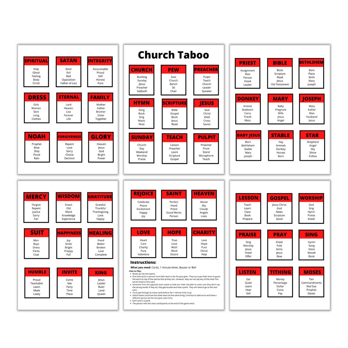 Group Church Game Bible Taboo Church Taboo Card Game Etsy