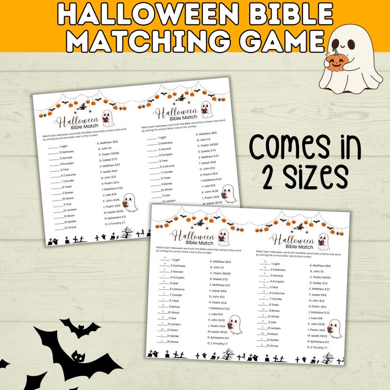 Halloween Bible Matching Game for Kids and Teens | PDF Digital Download ...