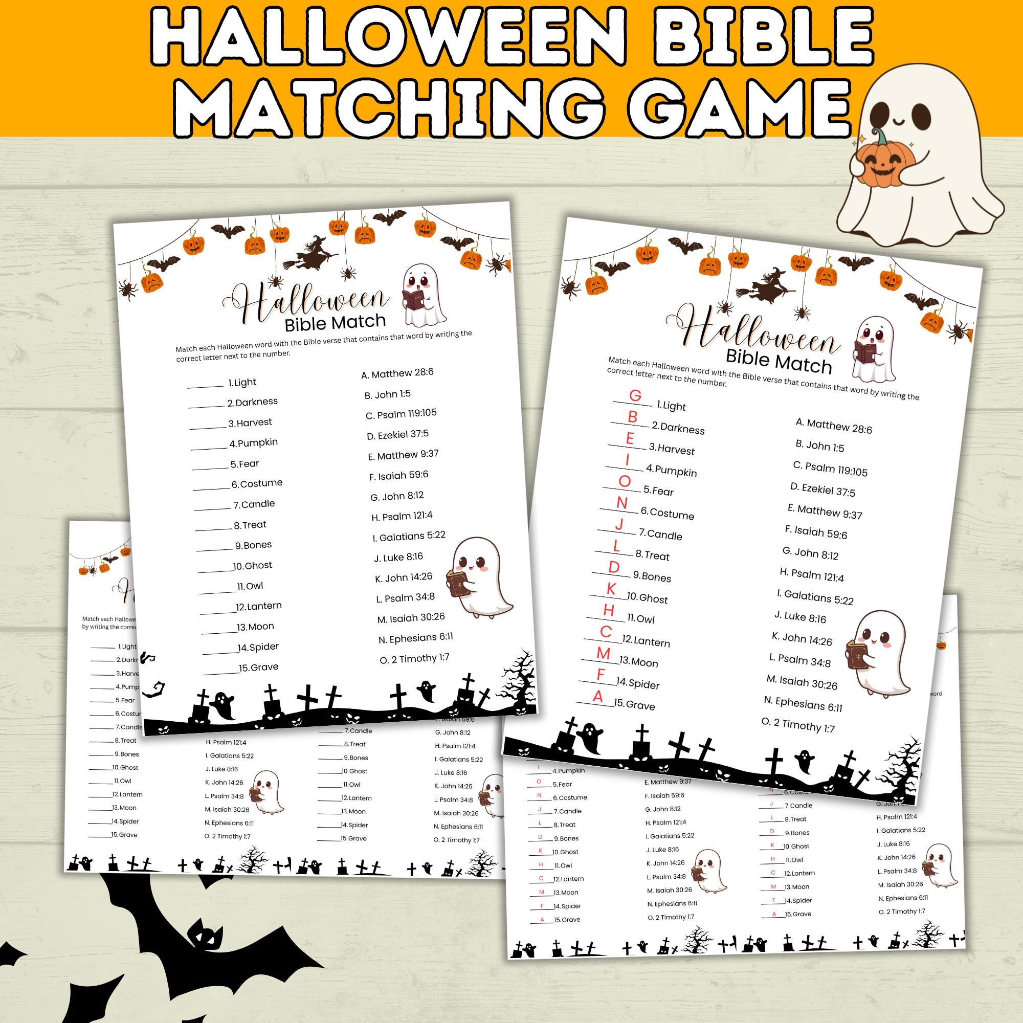 Halloween Bible Matching Game for Kids and Teens | PDF Digital Download ...