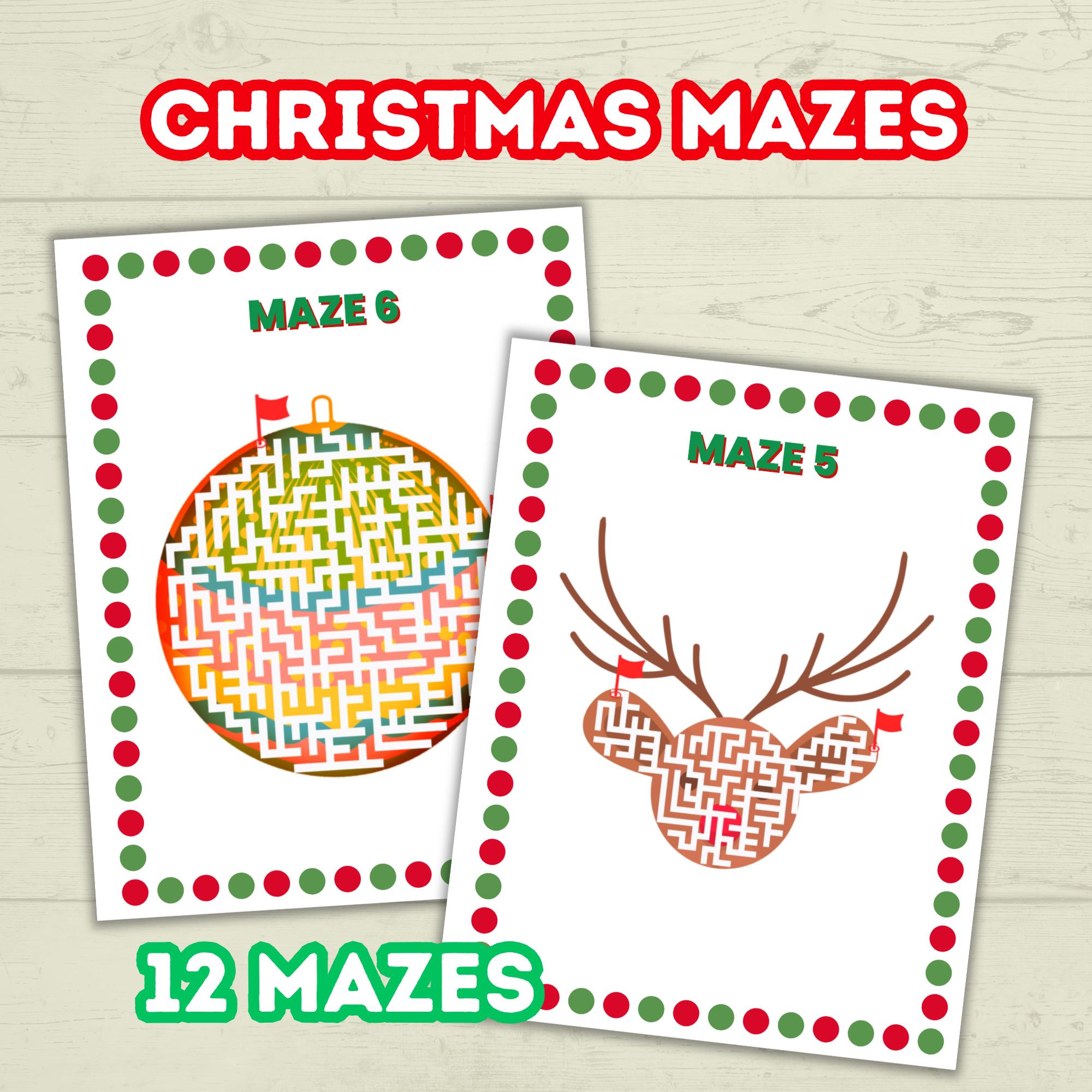 Printable Christmas Mazes for Kids and Classroom, Party Game, Holiday ...