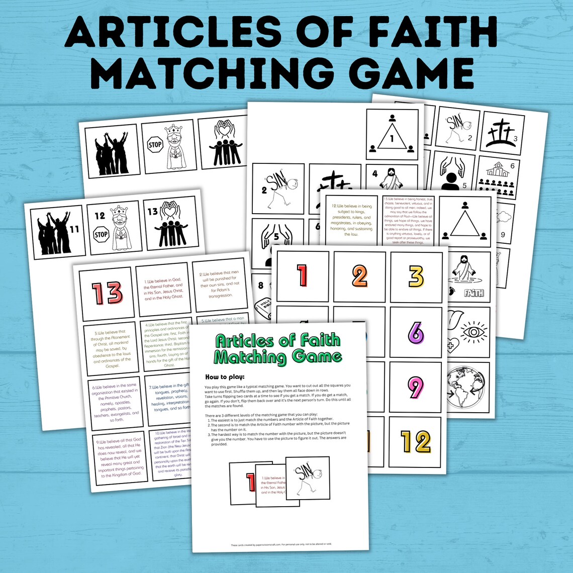Articles of Faith Matching Game for Families | FHE Game | Articles of ...