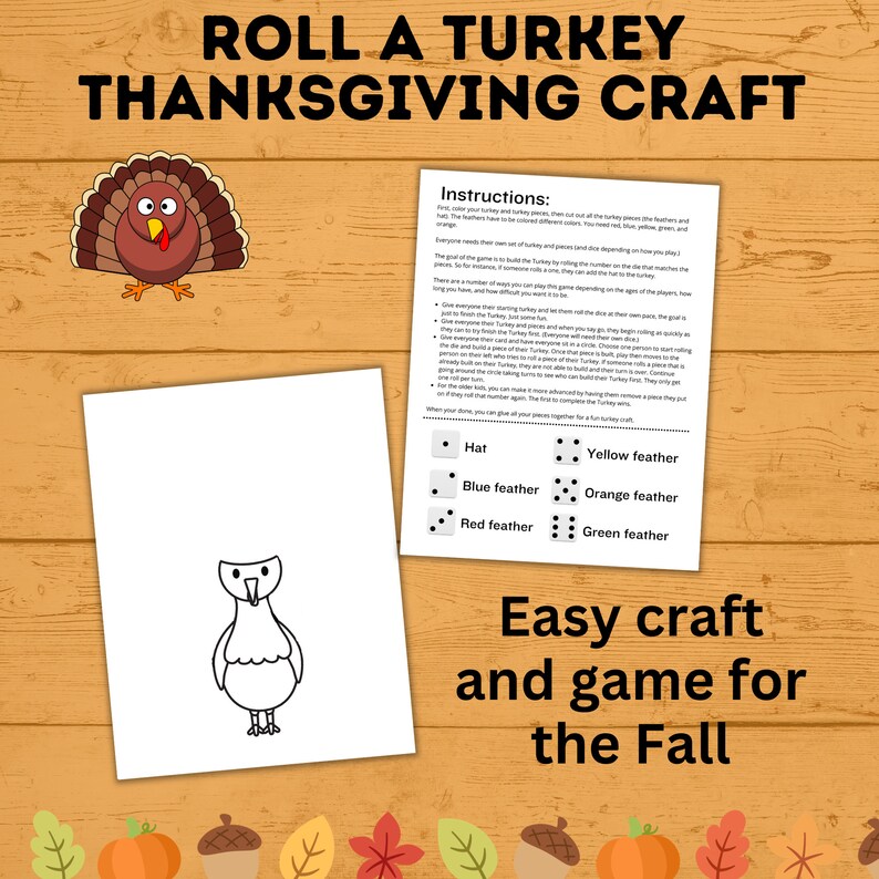 Roll a Turkey | Turkey Thanksgiving Game | Turkey Game | Game Printable ...