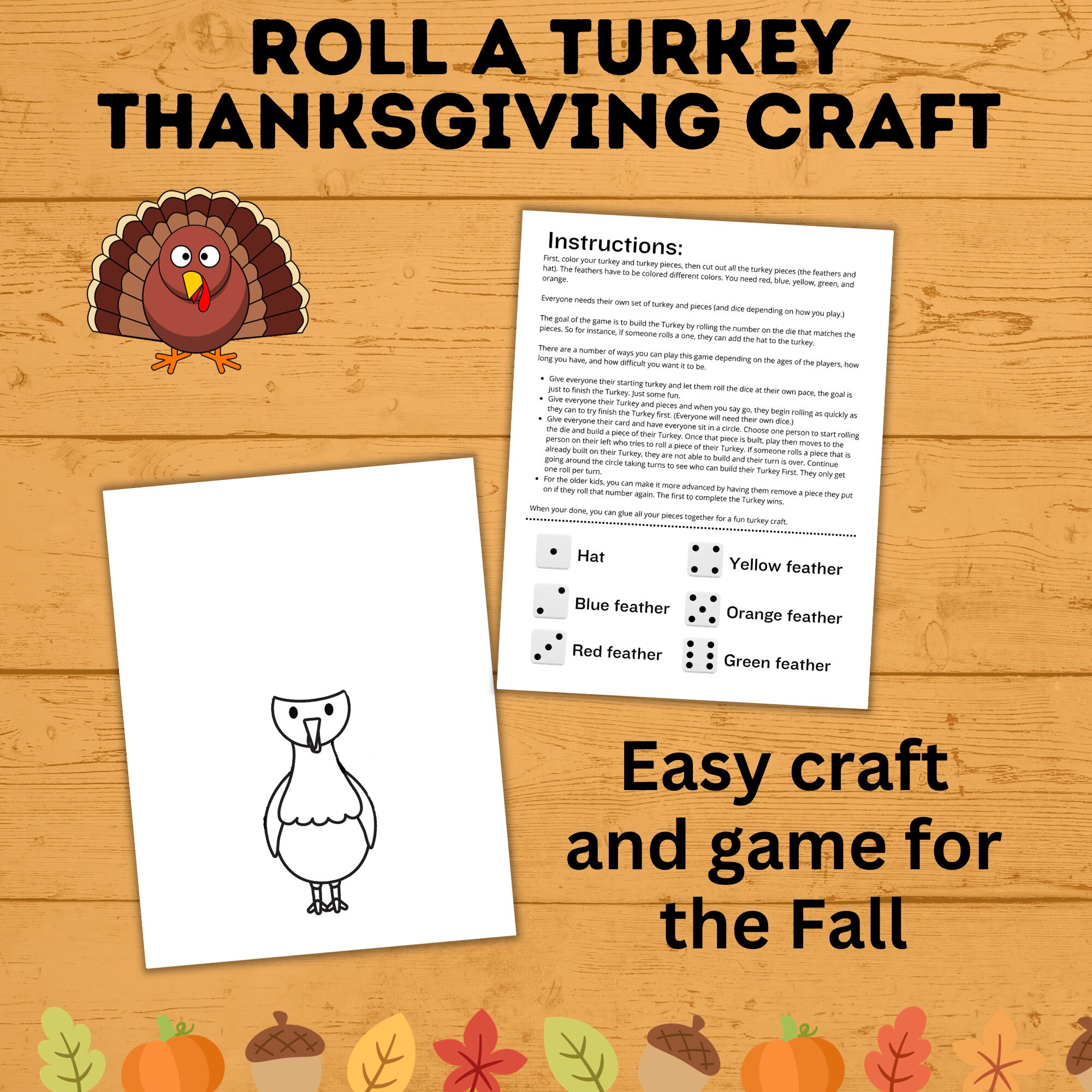 Roll a Turkey | Turkey Thanksgiving Game | Turkey Game | Game Printable ...