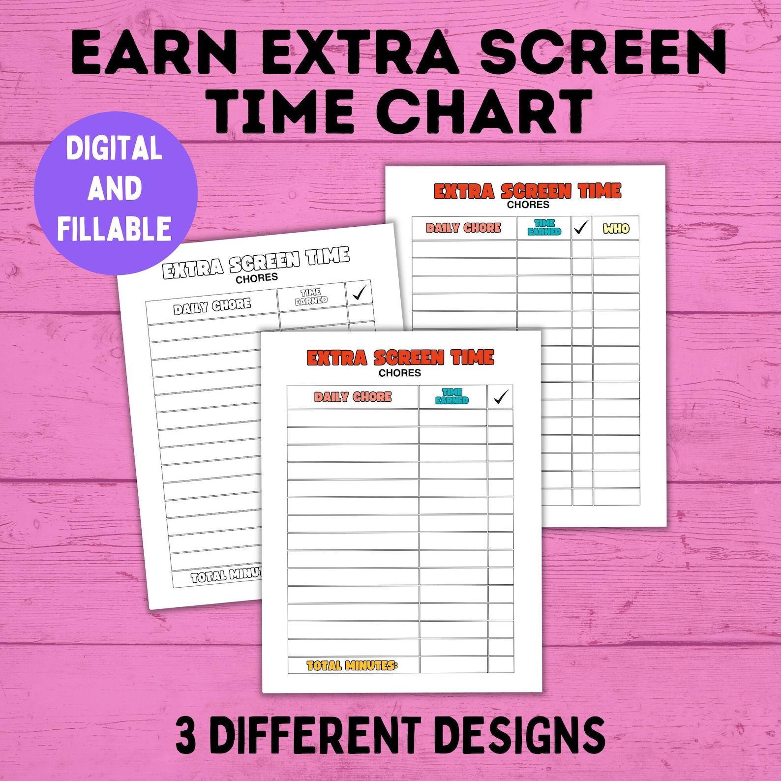Chore Chart | Earn Screen Time Chart | Screen Time Chart | TV Chart ...
