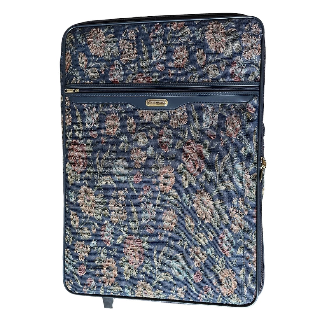 Vintage Jaguar Rolling Suitcase Floral Chic Luggage Navy Blue Red 28 ...