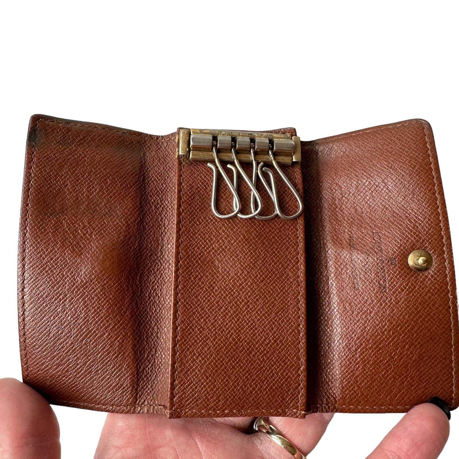 Vintage Louis Vuitton Key Holder Monogram Brown Leather Gold Logo 2 ...