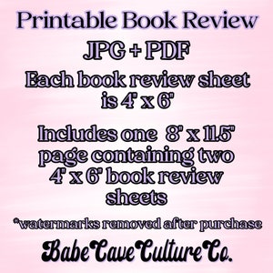 Book Review Printable Purple Kawaii Retro Book Lover Gift Librarian ...