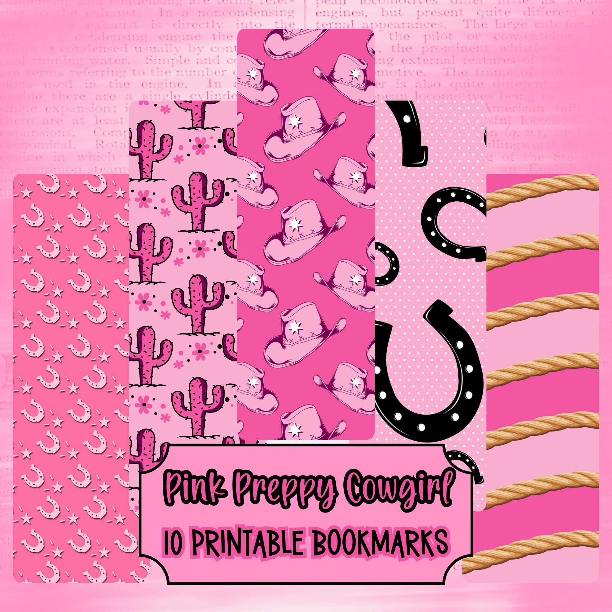 Preppy Pink Cowgirl Hat Bookmarks Printable Cactus Cowhide Cowboy ...