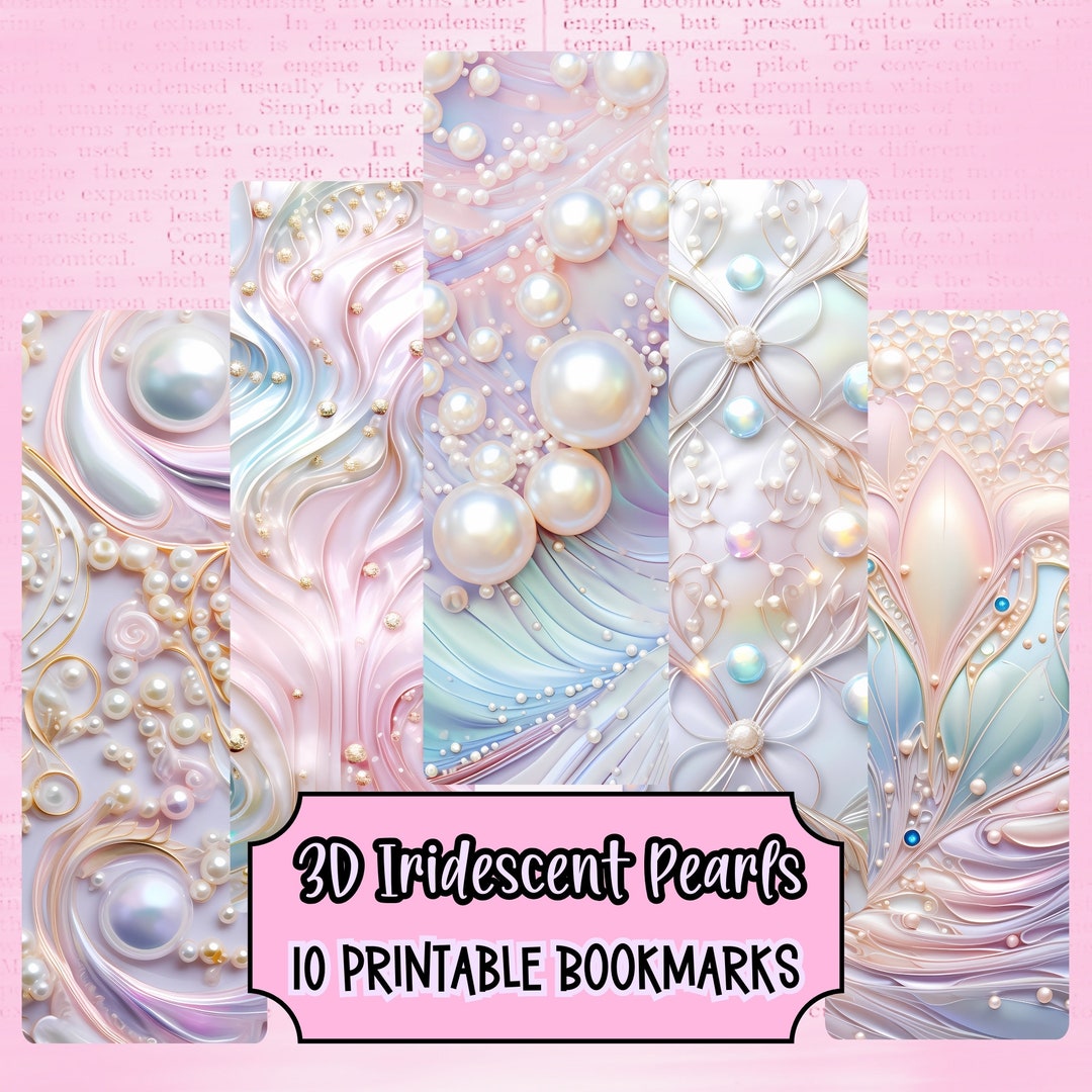 Iridescent 3D Pearls Pastel Bookmarks Printable Pink Coquette Aesthetic ...