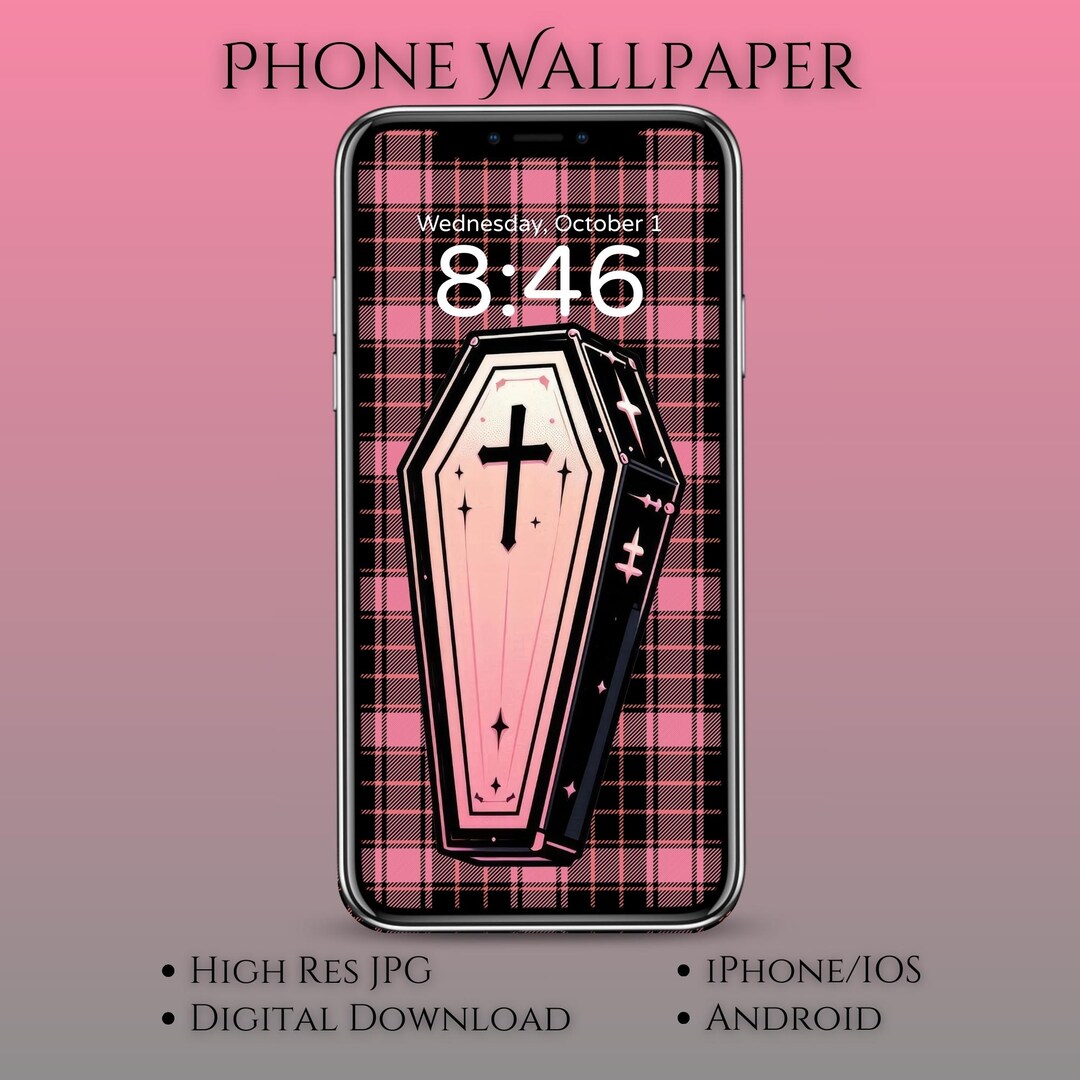 Pink Halloween Kawaii Goth Black Coffin Cute Phone Wallpaper for IOS ...