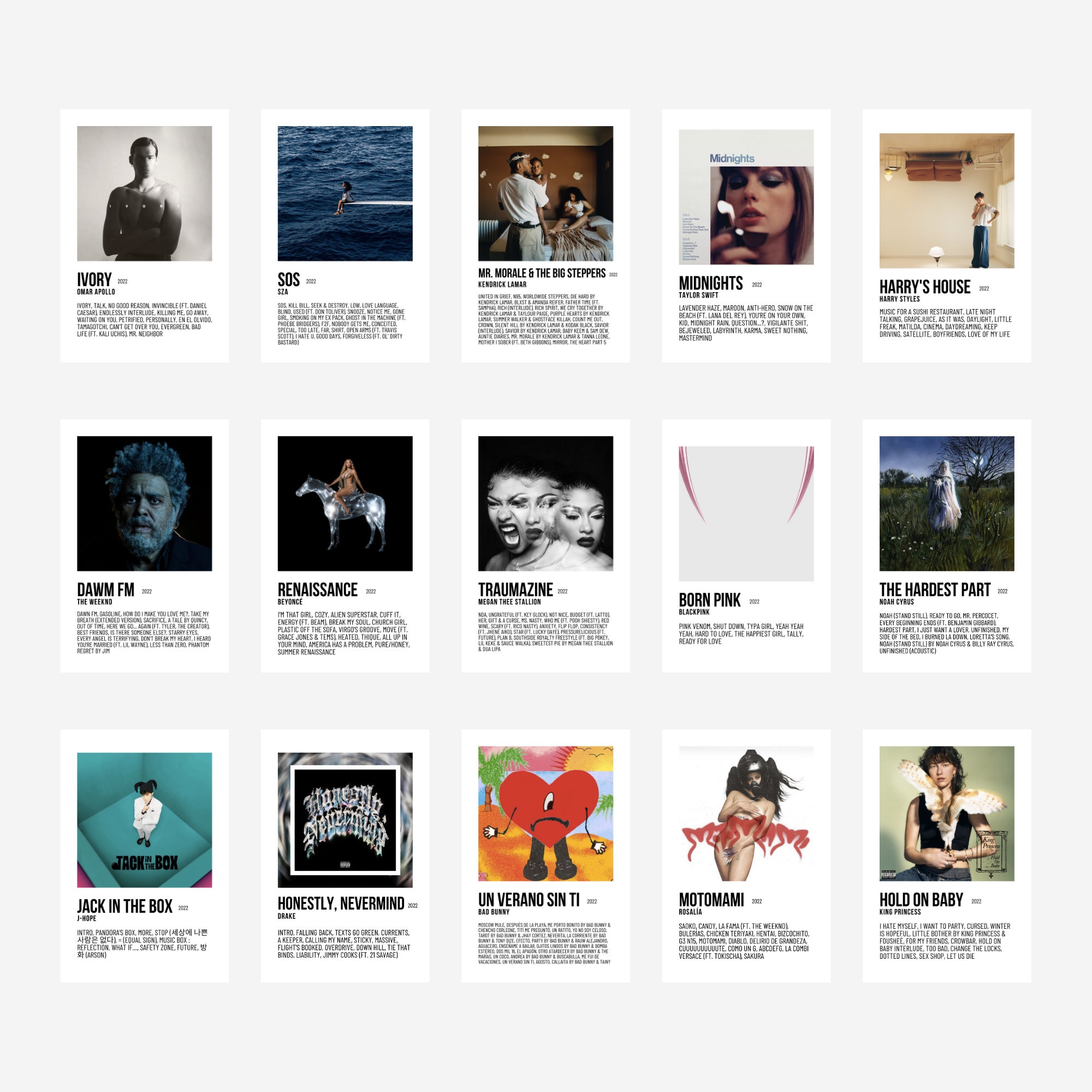 2022 Album Cover Posters Printable 4x6 Prints Collage Bedroom Wall Art ...