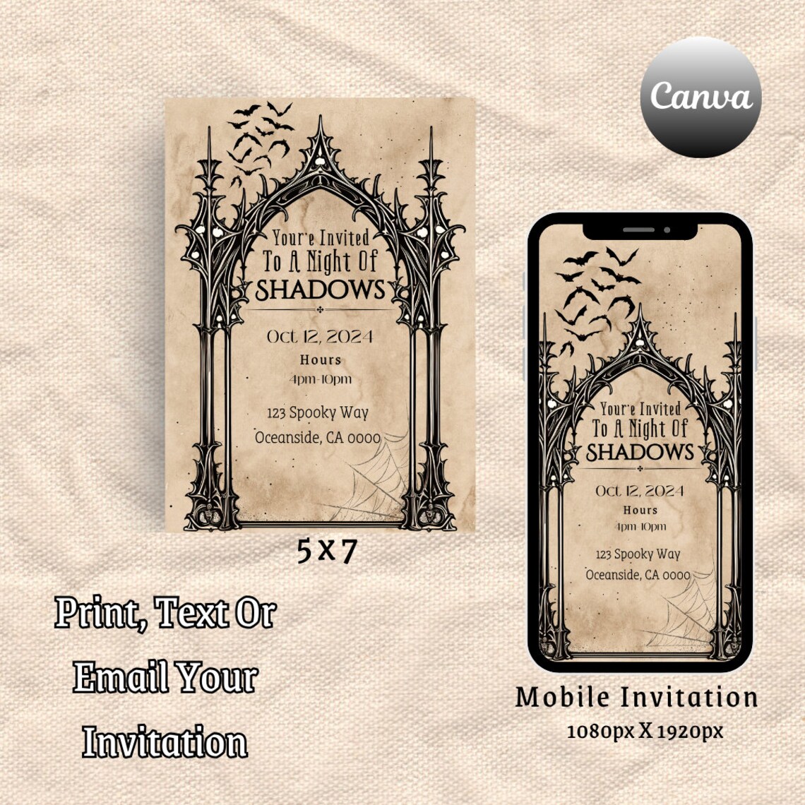 Victorian Goth Invitation, Halloween Invitation, Vintage Invitation ...