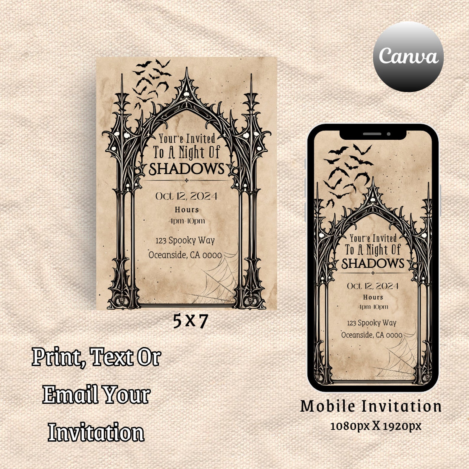 Victorian Goth Invitation, Halloween Invitation, Vintage Invitation ...