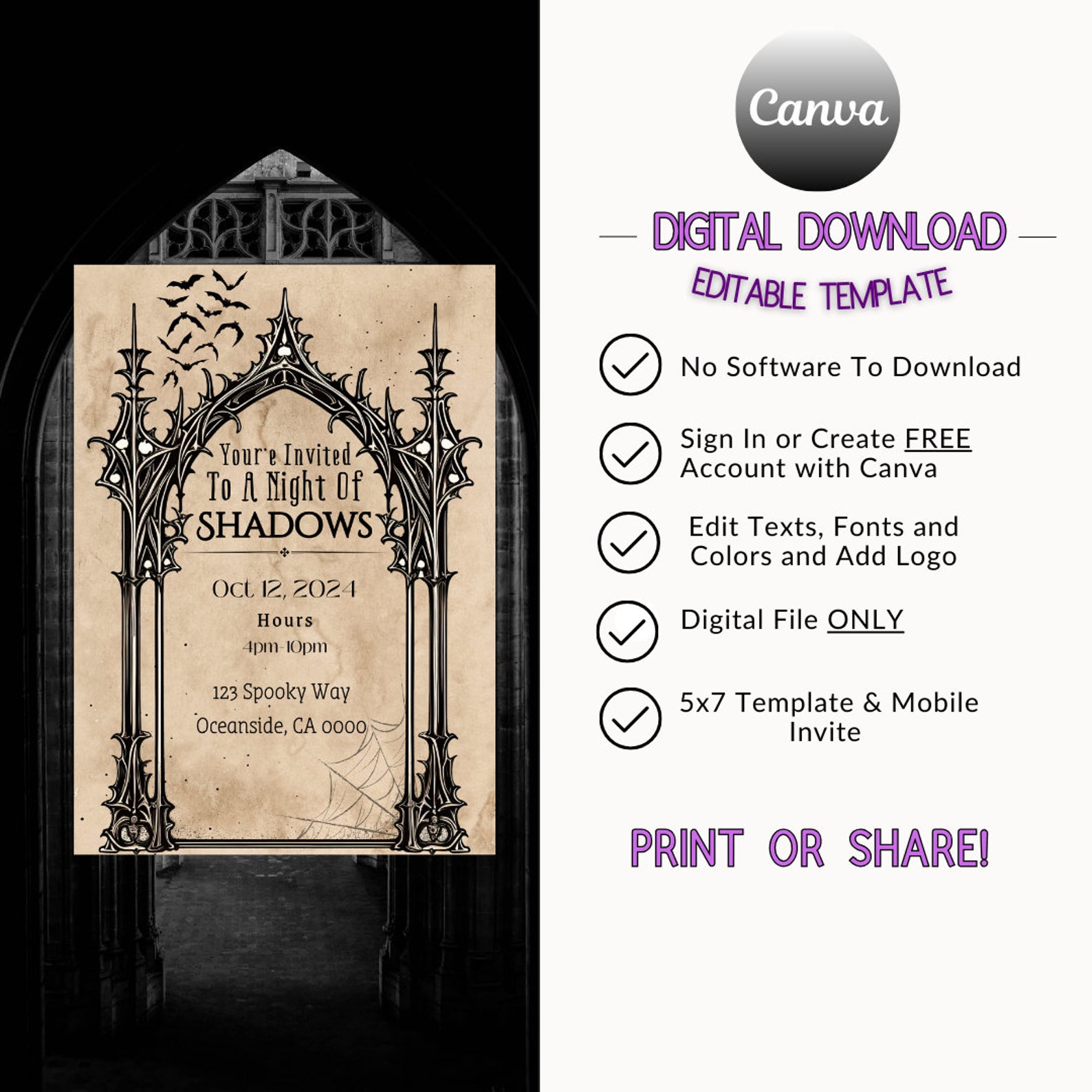 Victorian Goth Invitation, Halloween Invitation, Vintage Invitation ...