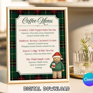 Polo Bear Christmas Coffee Menu Template, Holiday Coffee Bar Sign ...