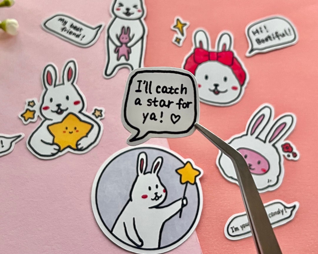 5 Set of Cute Bunny Stickers, Bunny Stickers for Valentine's Day, Cute ...