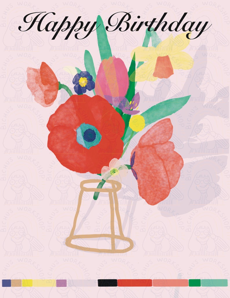 Printable- Birthday Card, Flowers Birthday Card, Digital Print, Thank ...