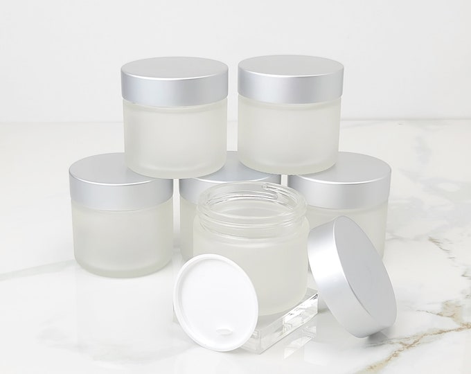 Frosted Glass Cosmetic Jars (2 Oz) With 53 Mm Matte Silver Lined Lid ...