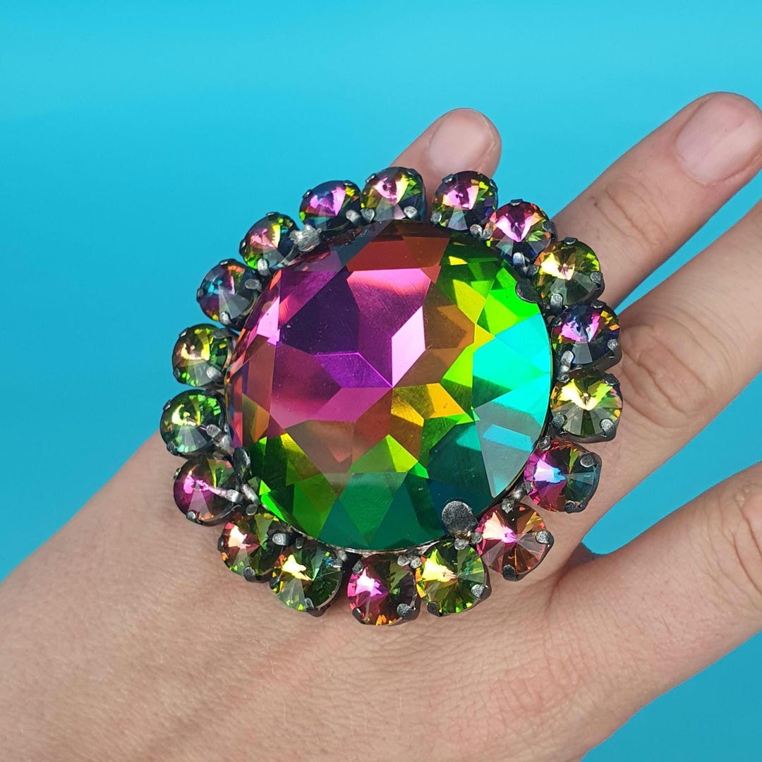 XL Premium K9 Crystal Cocktail Ring, Adjustable Ring, Drag Ring ...