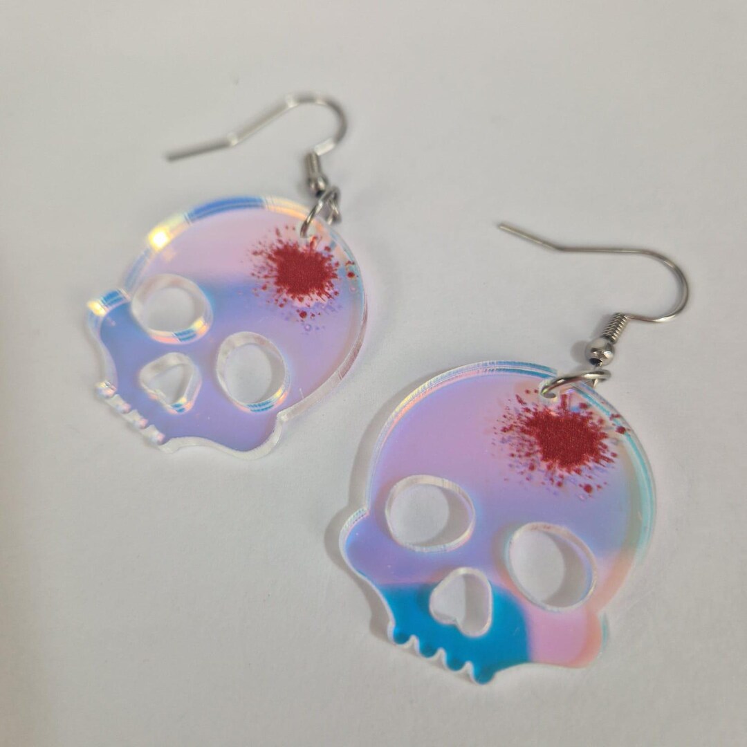 Blood Splatter Skull Horror Acrylic Earrings in Pierced and Clip On - Etsy