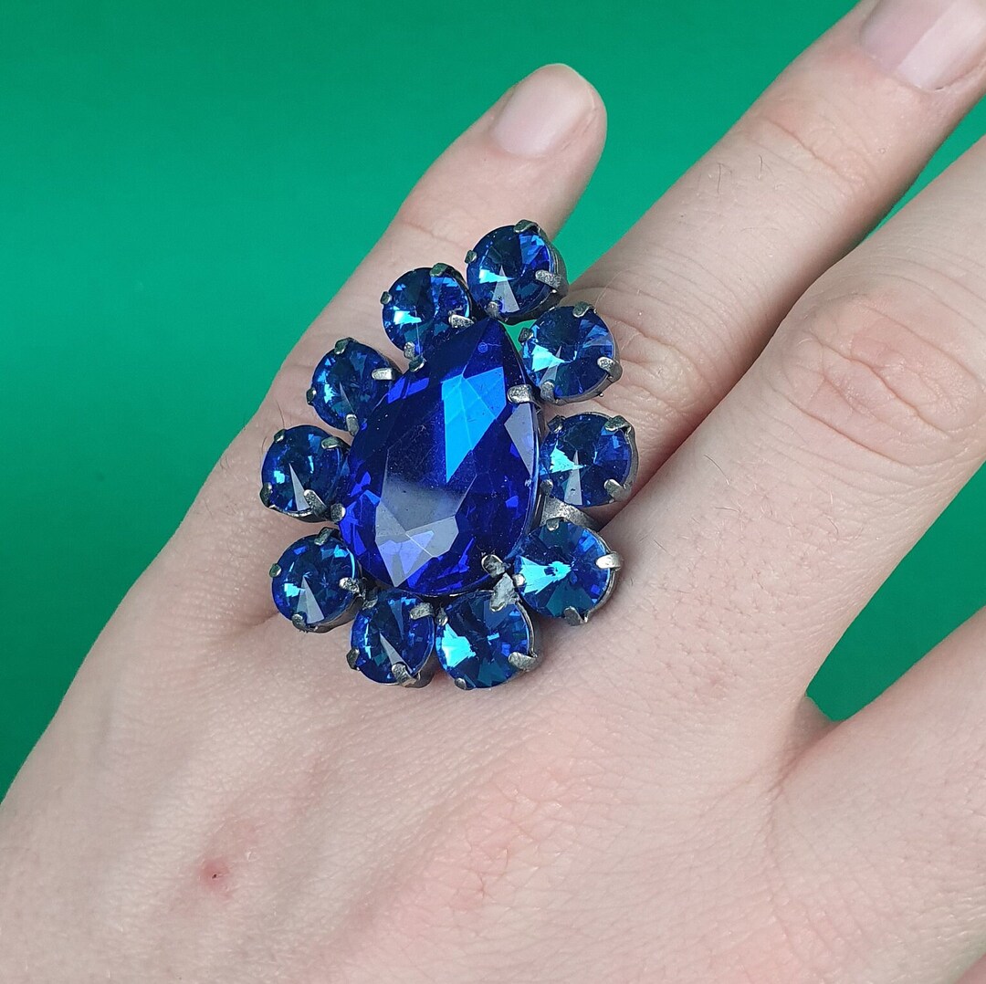 Handmade Large Crystal Adjustable Ring, Drag, Costume Jewellery - Etsy