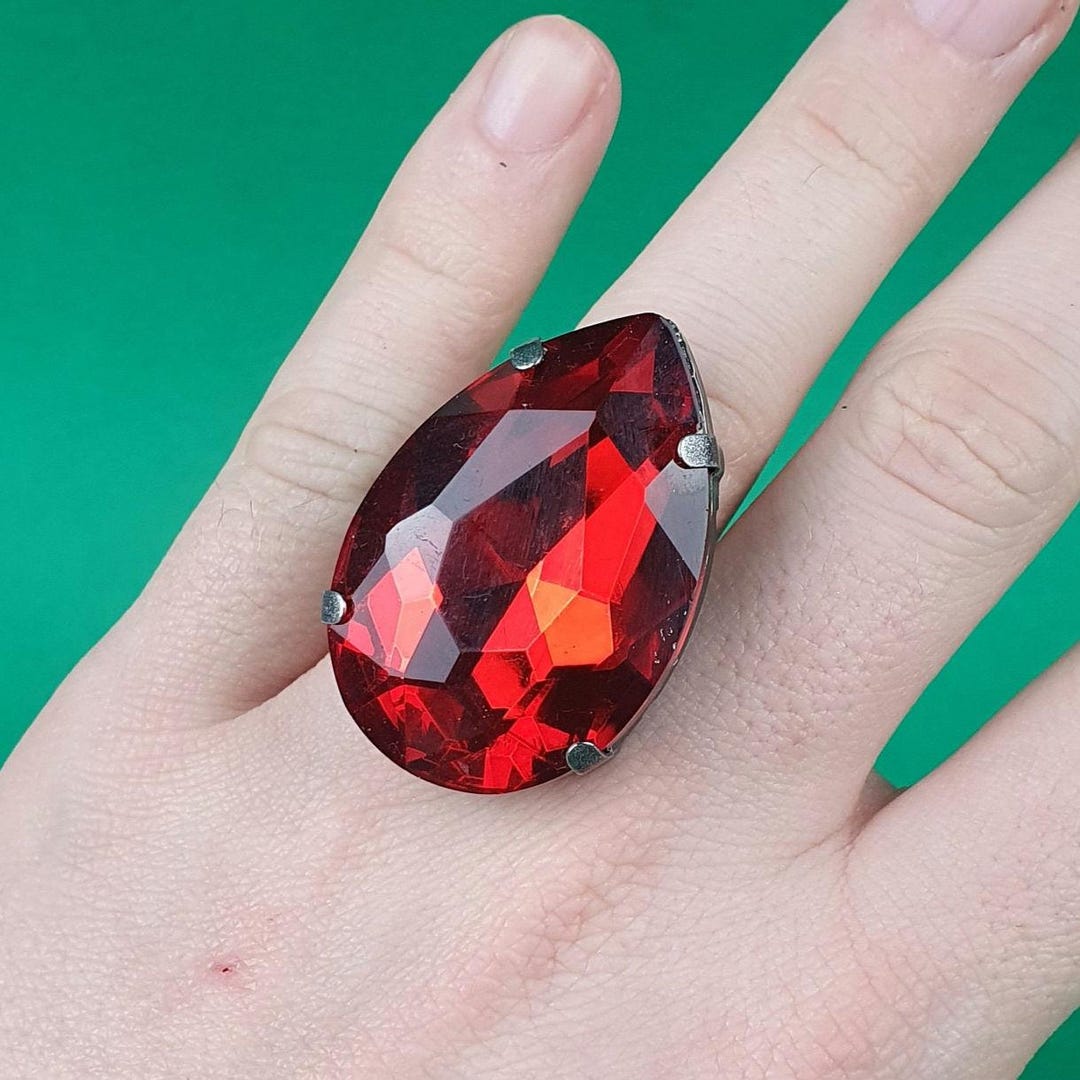 Large Crystal Cocktail Ring, Adjustable Ring, Drag Ring, Crystal Ring ...