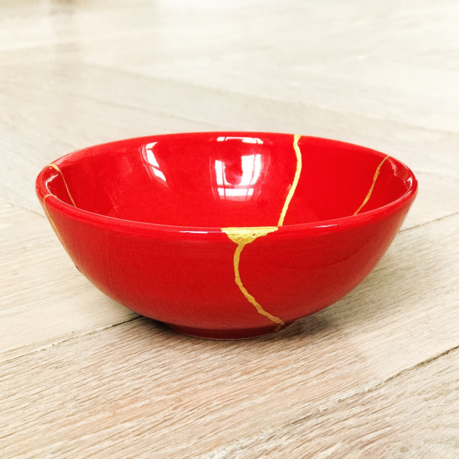 Red Kintsugi Inspired Bowl (025) - Etsy