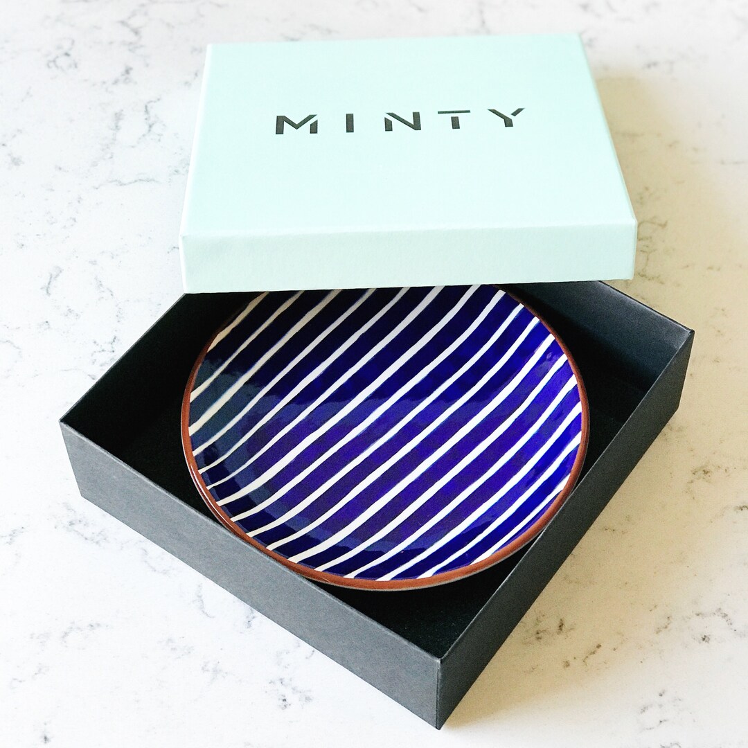 Hand Painted Ceramic Plate: Blue Stripe Decorative Plate - Etsy