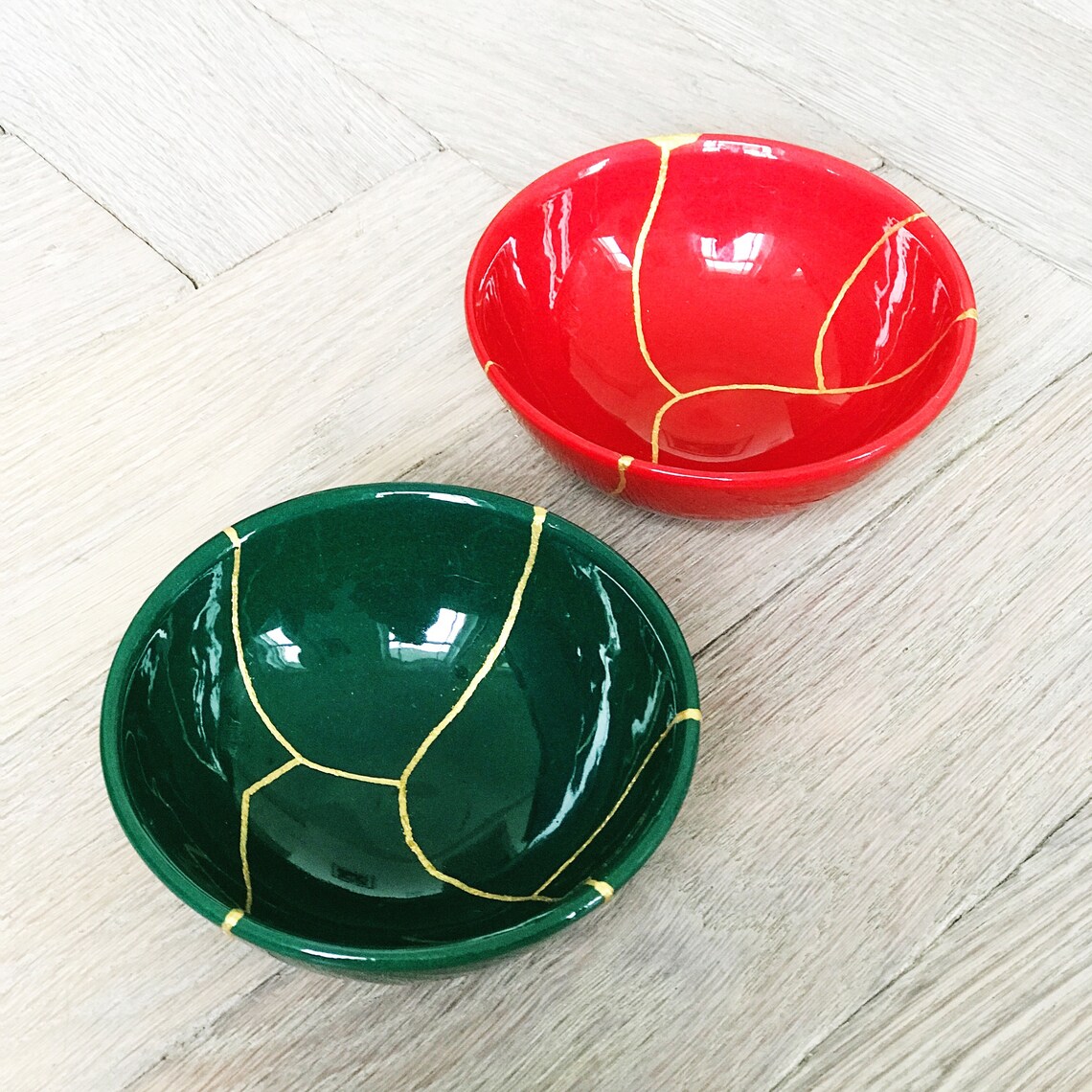 Green Kintsugi Inspired Bowl 026 | Etsy