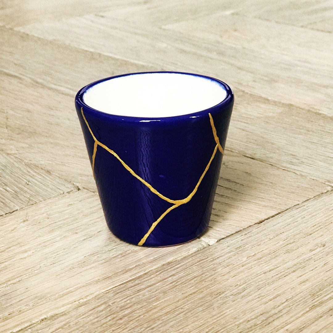 Navy Blue Kintsugi Inspired Cup (028) - Etsy UK