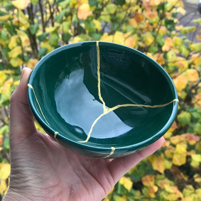 Green Kintsugi Inspired Bowl (026) - Etsy