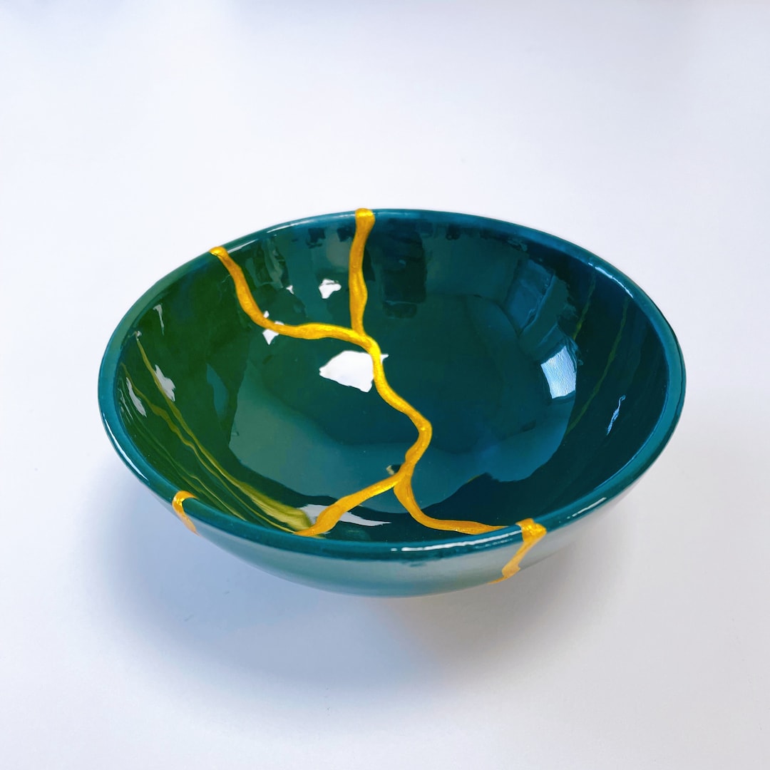 Green Kintsugi Inspired Bowl (026) - Etsy