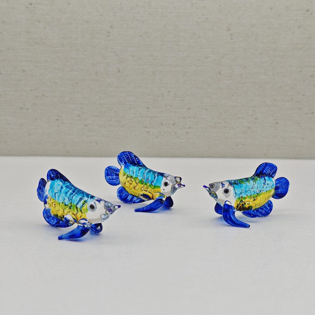 Set of 3 Glass Fish Figurines-fish Glass Figurines-blue Sea Fish ...