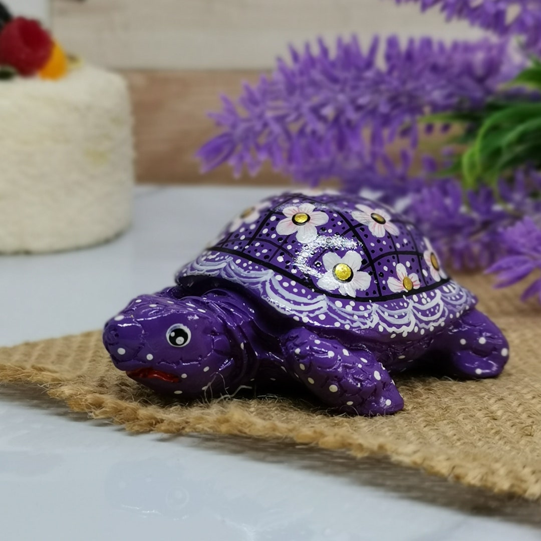 Turtle Statue, Purple Flower Turtle, Unique Hand Painted Tortoise ...