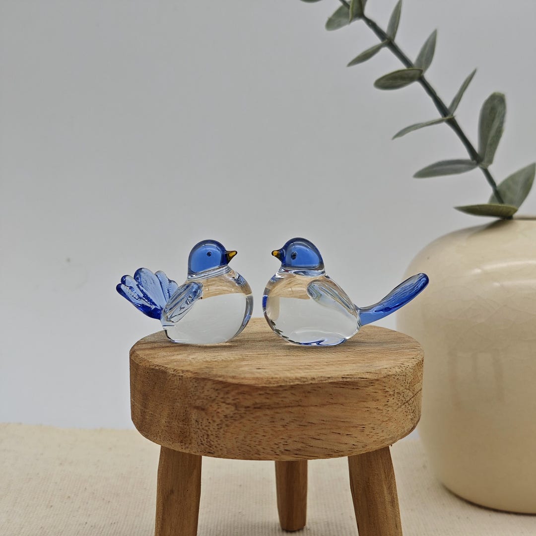 Blue Glass Bird Figurines (set of 2) - Stained Glass Sculpture - Small ...