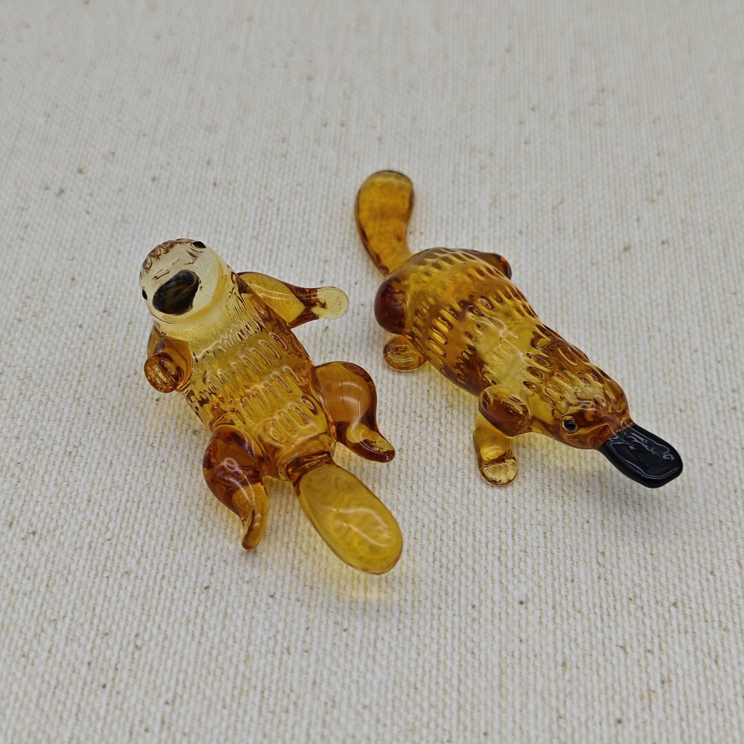 Set of 2 Blown Glass Platypus Figurine, Miniature Glass Platypus ...